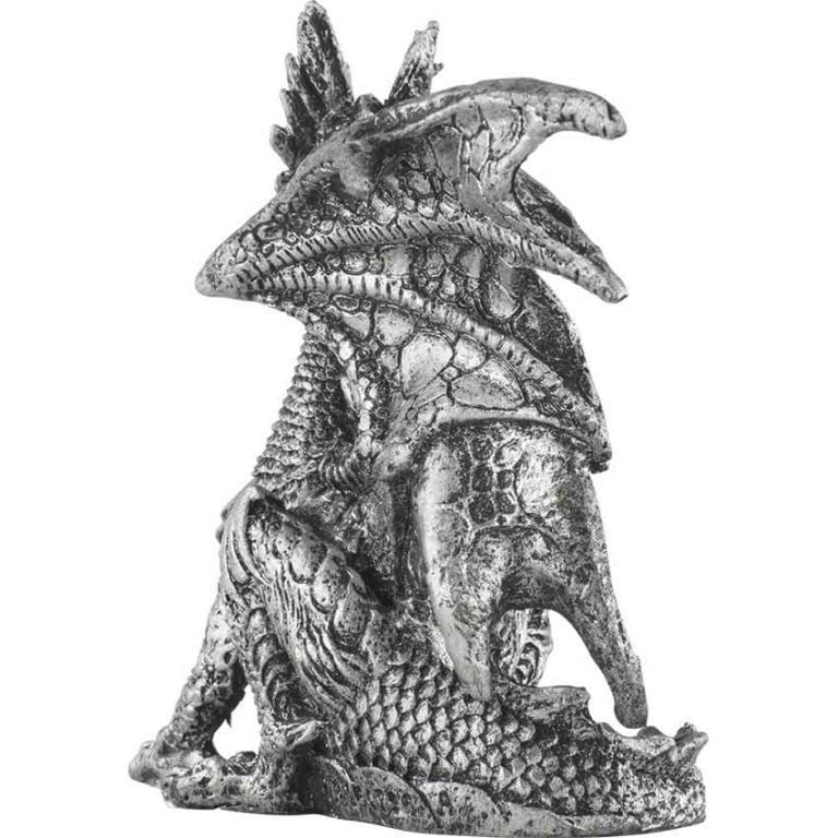 Small Seated Silver Dragon Statue - 05-71682 - Medieval Collectibles