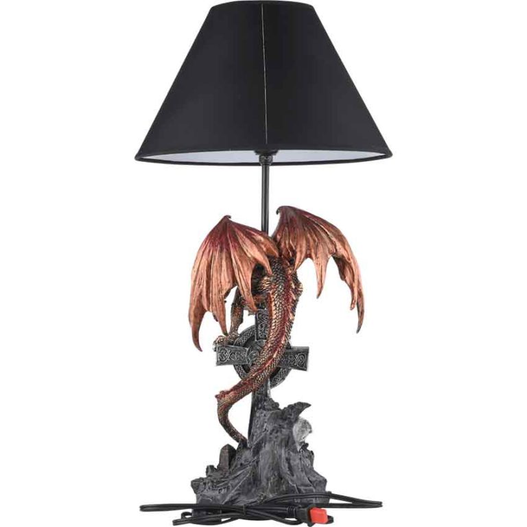Red Dragon on Cross Table Lamp - 05-71791 - Medieval Collectibles