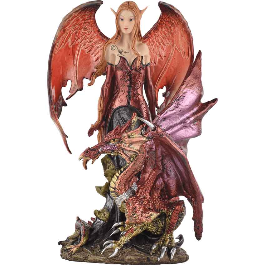 Elven Fairy with Red Dragon Statue - 05-91277 - Medieval Collectibles