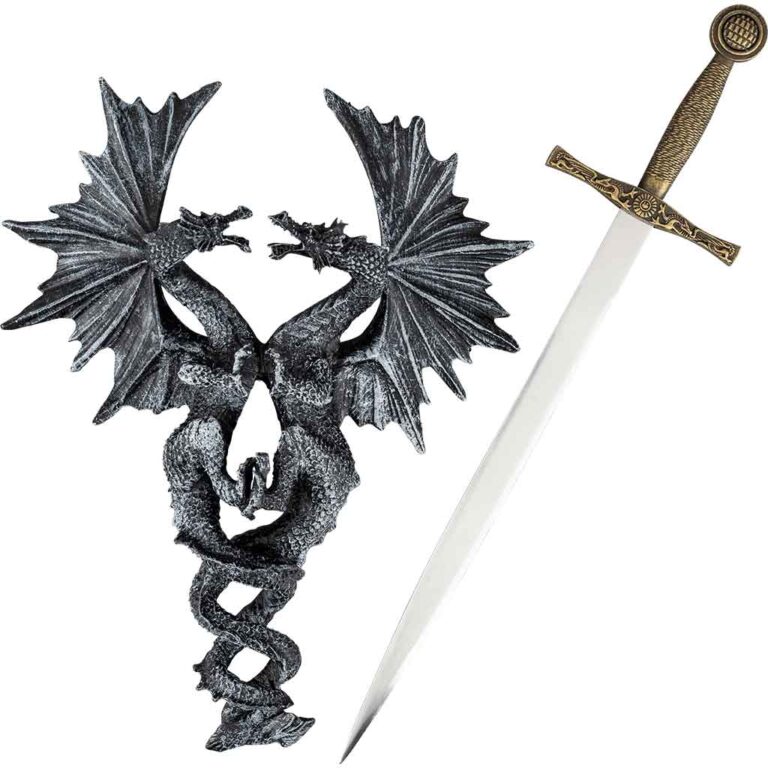 Double Dragon With Sword Wall Plaque - 71222 - Medieval Collectibles