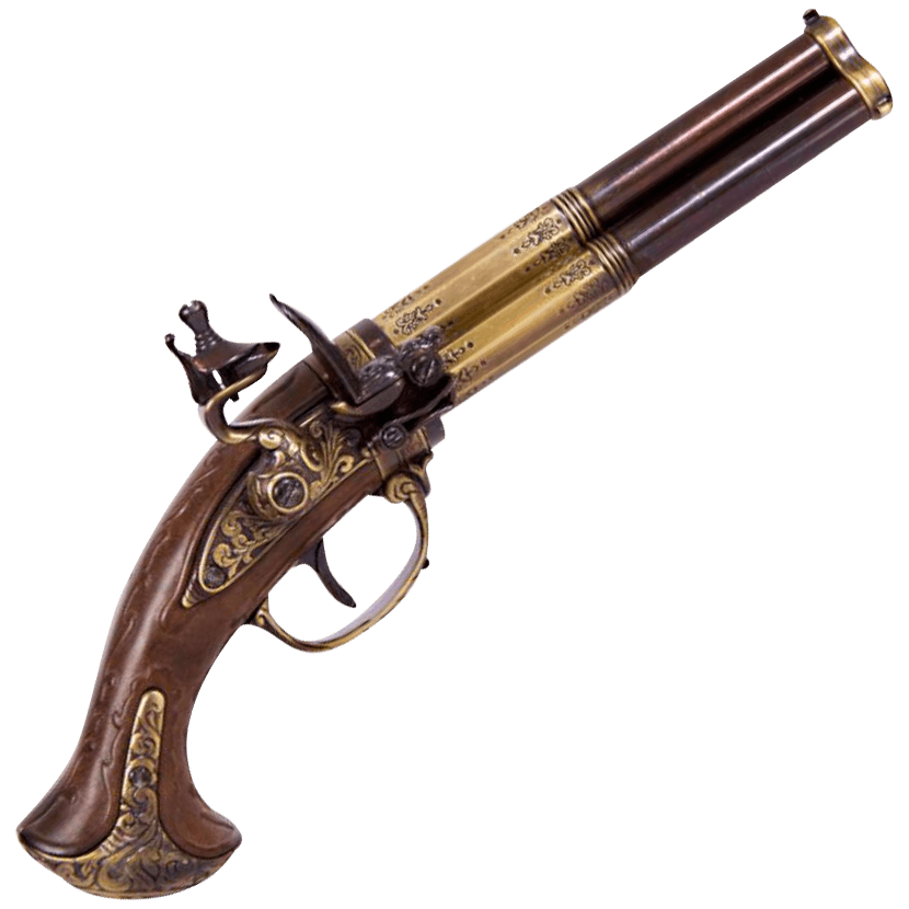 Triple Barrel Revolving Wood Grip Flintlock Pistol - FD5309 - Medieval ...