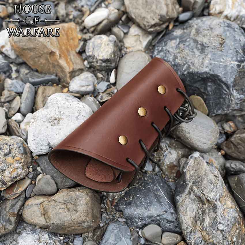 Simple Leather Wrist Bracer- Brown - HW-700978 - Medieval Collectibles