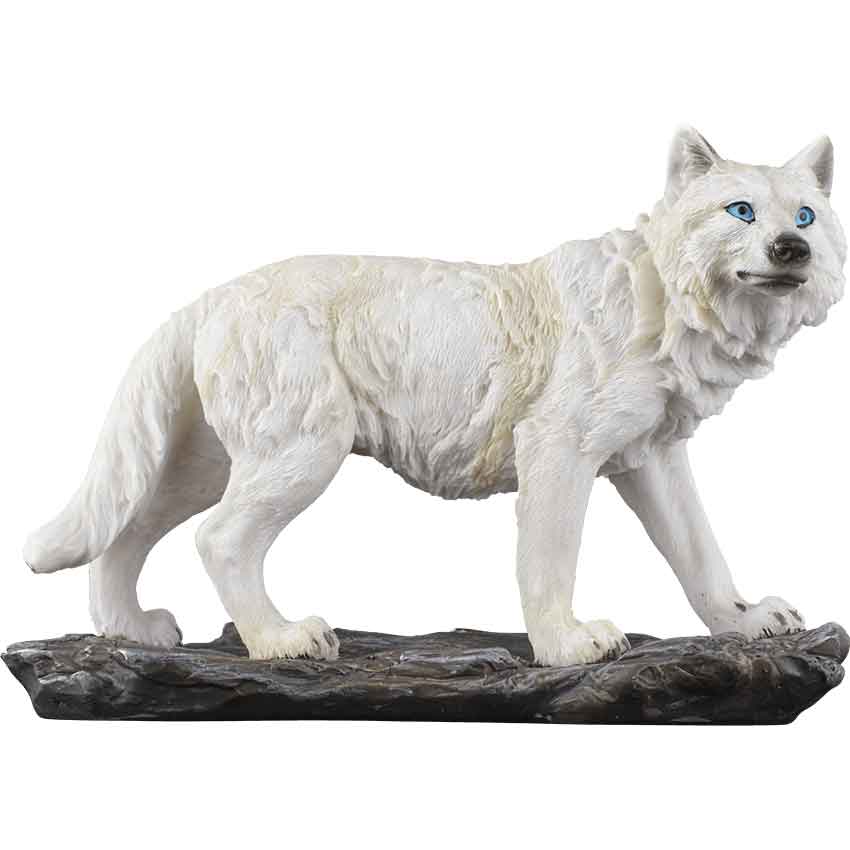 Curious Snow Wolf Statue - 05-54595 - Medieval Collectibles