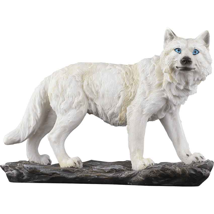 Curious Snow Wolf Statue - 05-54595 - Medieval Collectibles
