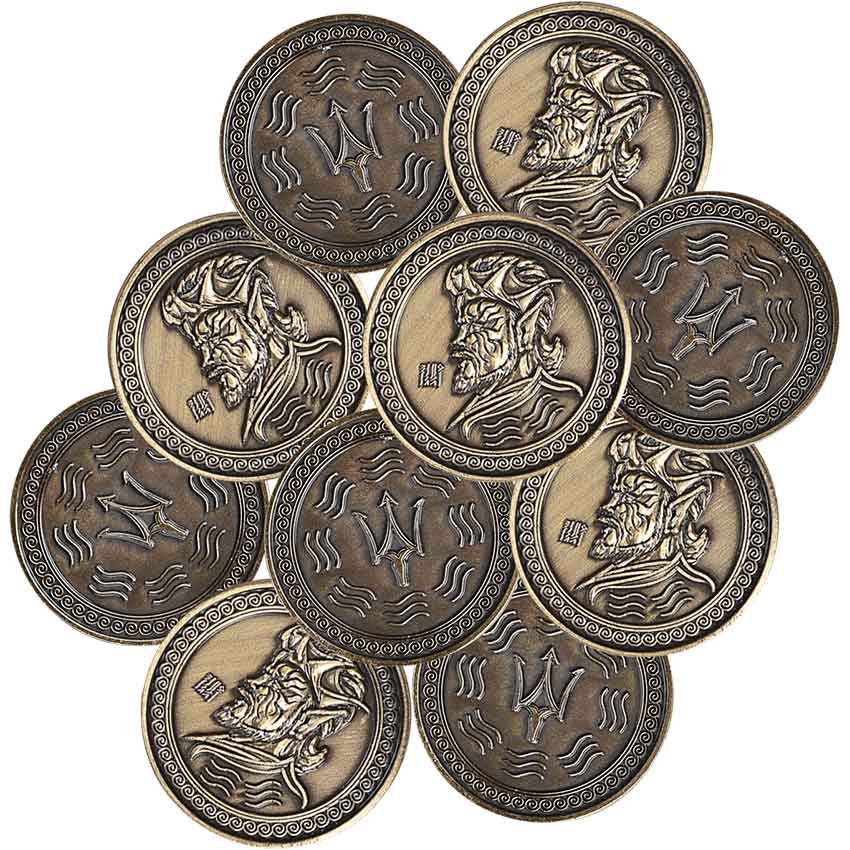 Set of 10 Gold Water LARP Coins