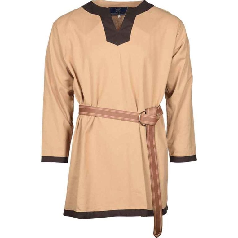 Basic Medieval Tunic - Natural with Brown - HW-701393N - Medieval ...