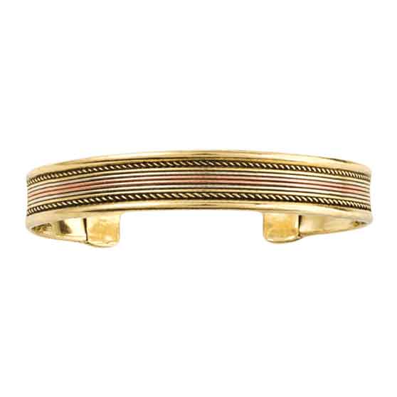 Brass and Copper Lines Cuff Bracelet - AJ-0684 - Medieval Collectibles