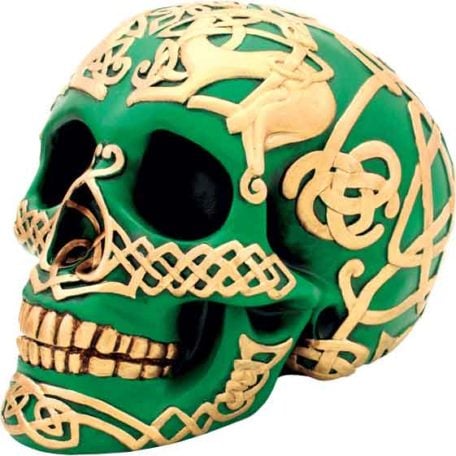 Green and Gold Celtic Skull Statue - TL-3238 - Medieval Collectibles