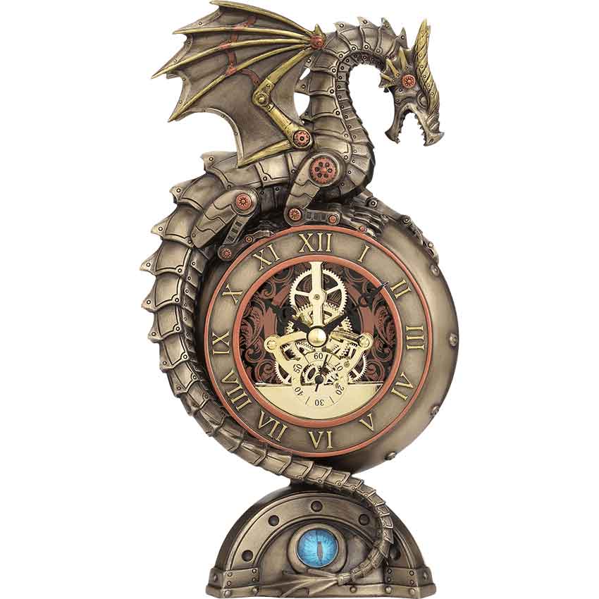 Steampunk Dragon Table Clock - WU-1906 - Medieval Collectibles