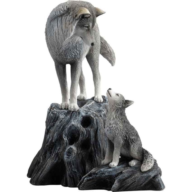 Howling Grey Wolf Statue