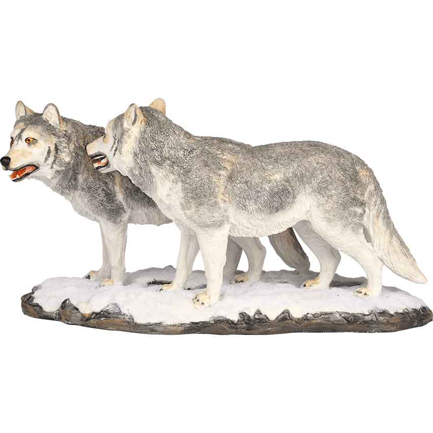 Grey Wolf Couple Statue