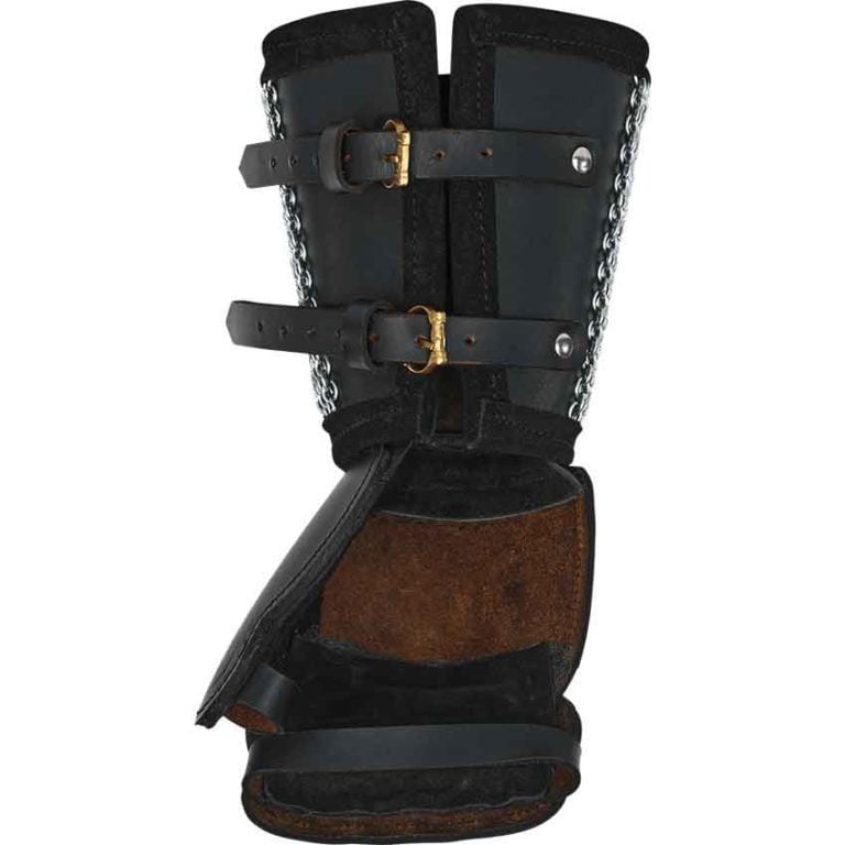 Leather Gauntlet with Chainmail Cuff - Black