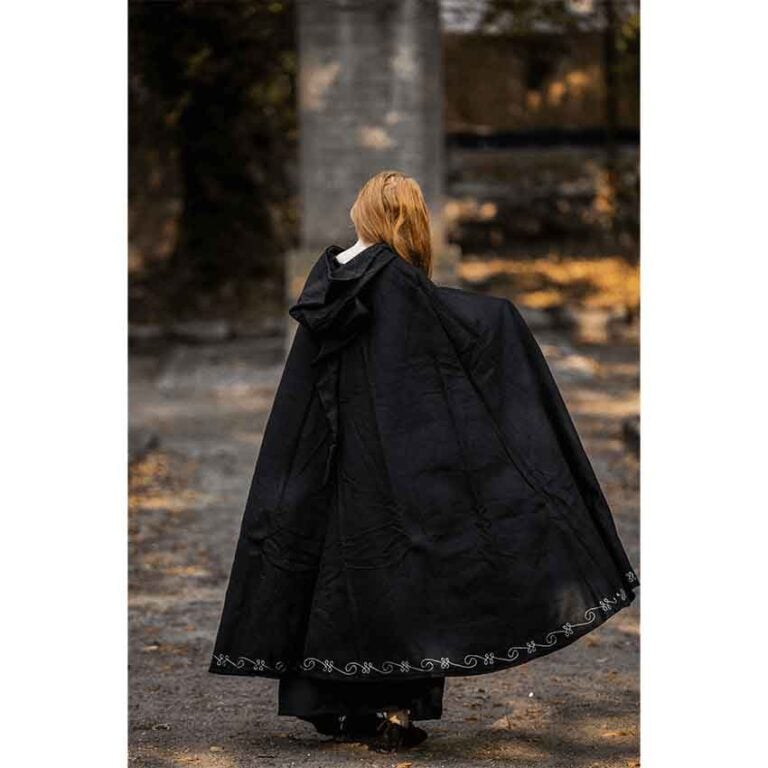Alma Embroidered Wool Cloak - Black