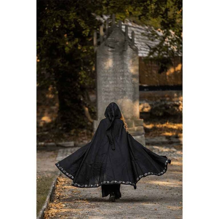 Alma Embroidered Wool Cloak - Black