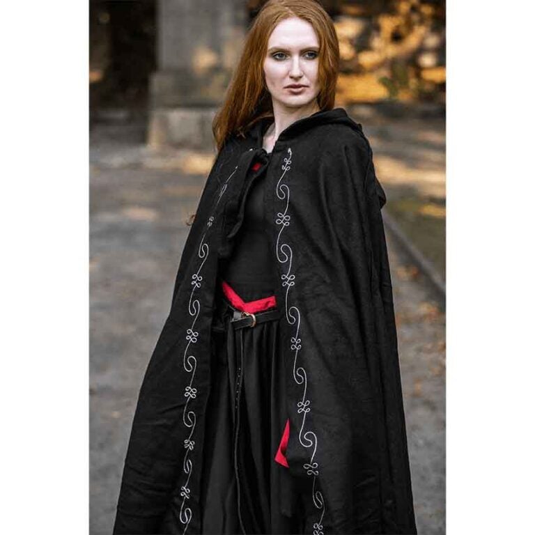 Alma Embroidered Wool Cloak - Black