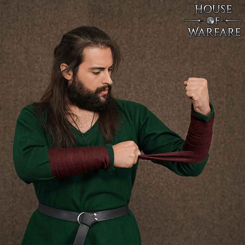 Woolen Arm Wraps with Brooches - Dark Red