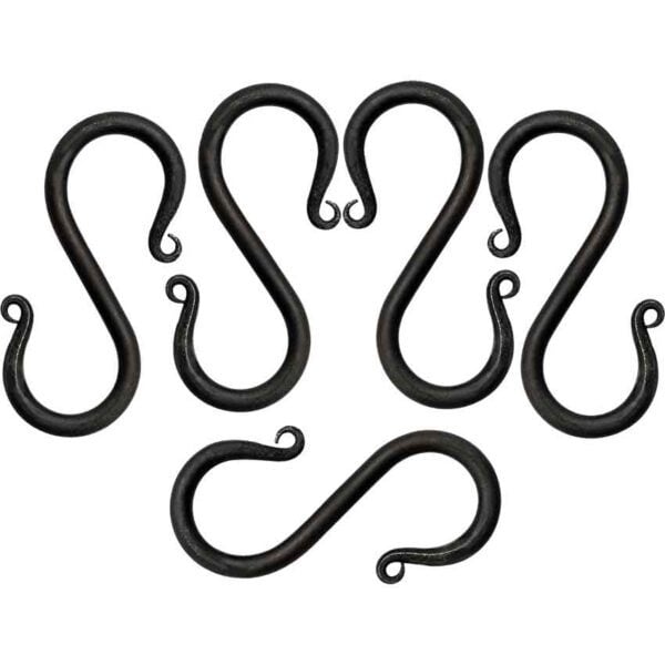 Iron Hand Forged Medieval S Hooks - Set of 5 - Medium