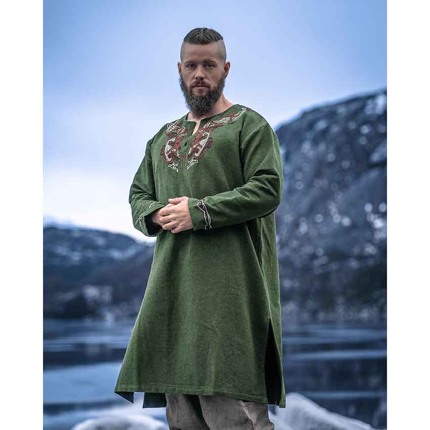 Snorri Urnes Embroidered Viking Tunic - Green