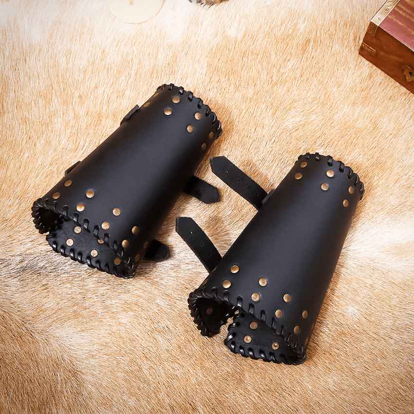 Audric Medieval Leather Bracers - Black