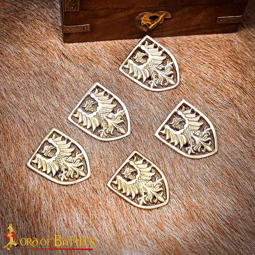 Brass Heraldic Eagle Shield Belt Studs - Set of 5