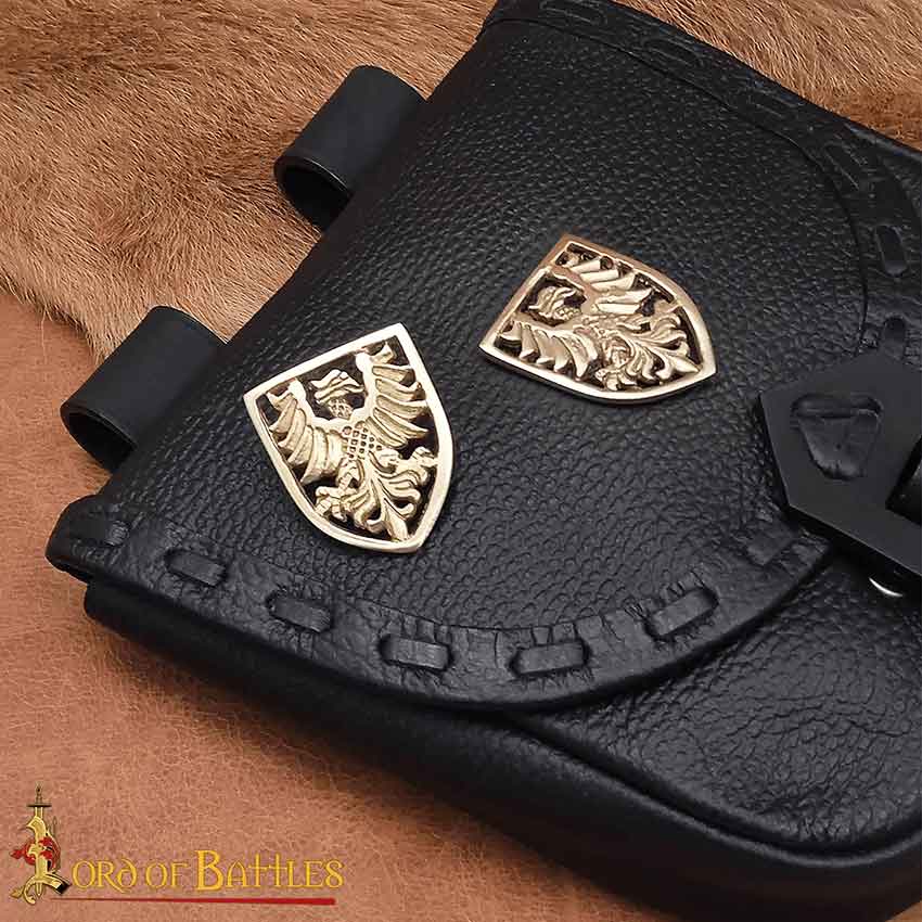 Brass Heraldic Eagle Shield Belt Studs - Set of 5