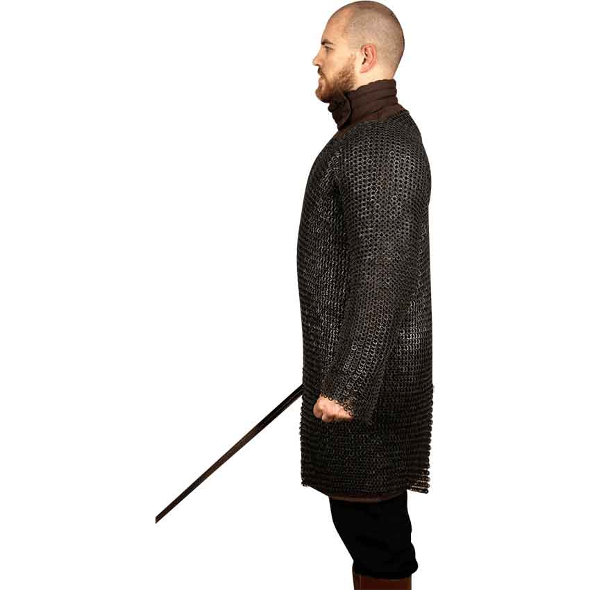 Blackened Riveted Chainmail Hauberk - 9mm Flat Rings
