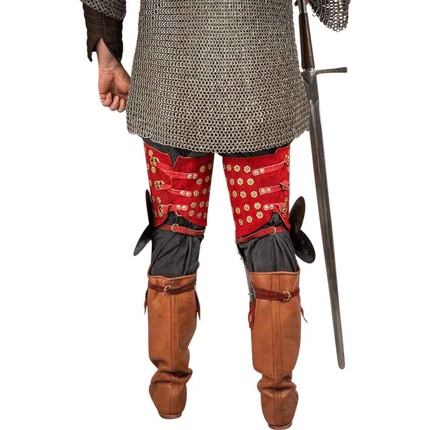 Steel and Suede Splinted Leg Armor - Red