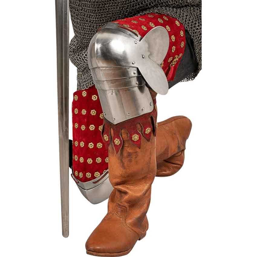 Steel and Suede Splinted Leg Armor - Red