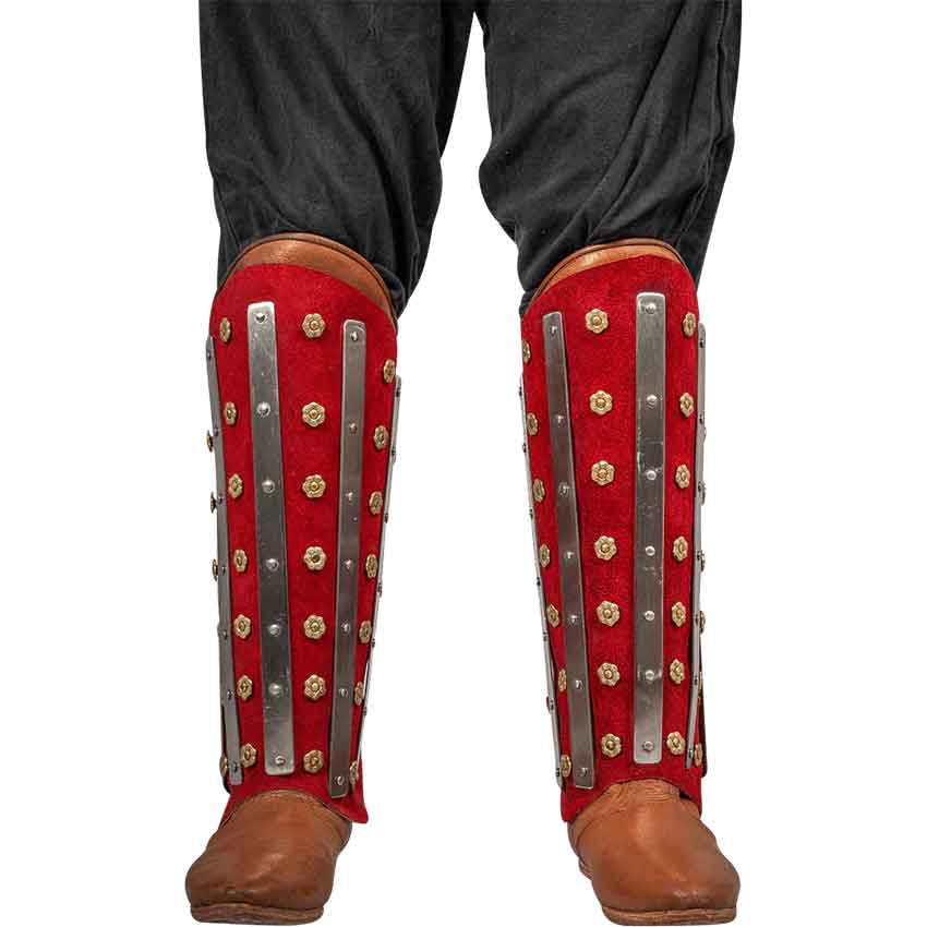 Steel and Suede Noble Splinted Greaves - Red