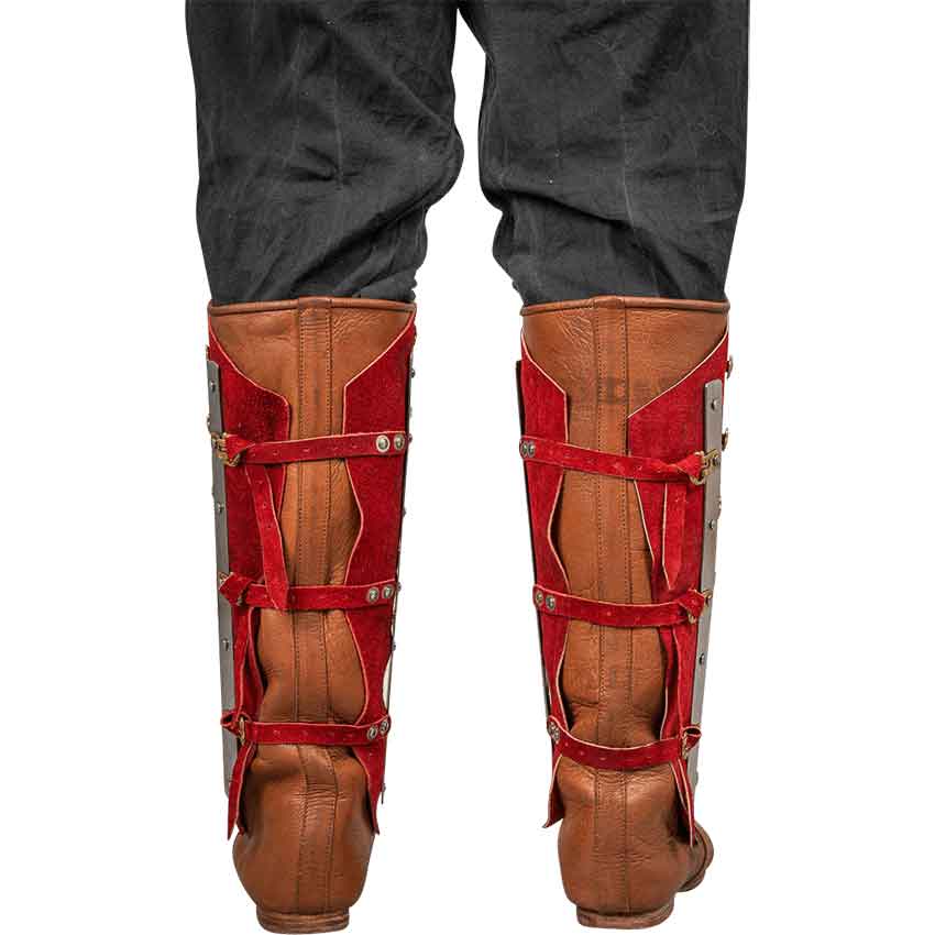 Steel and Suede Noble Splinted Greaves - Red