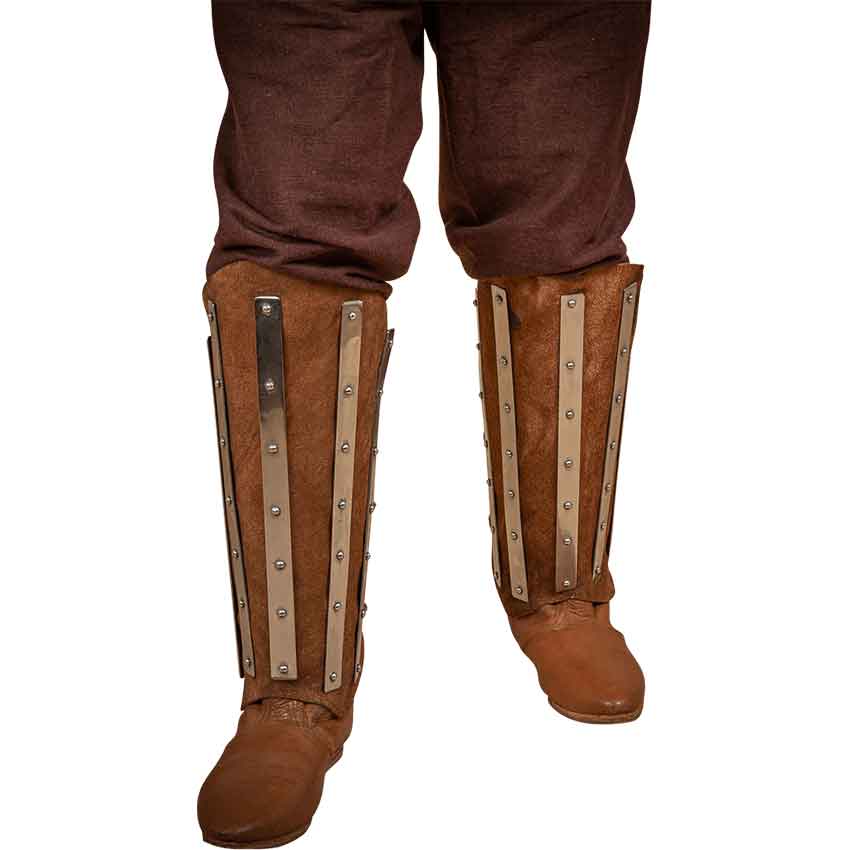 Steel and Suede Splinted Greaves - Brown