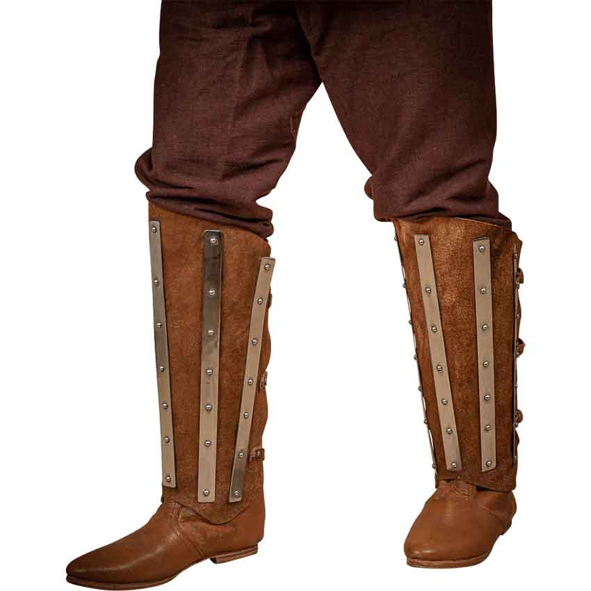 Steel and Suede Splinted Greaves - Brown