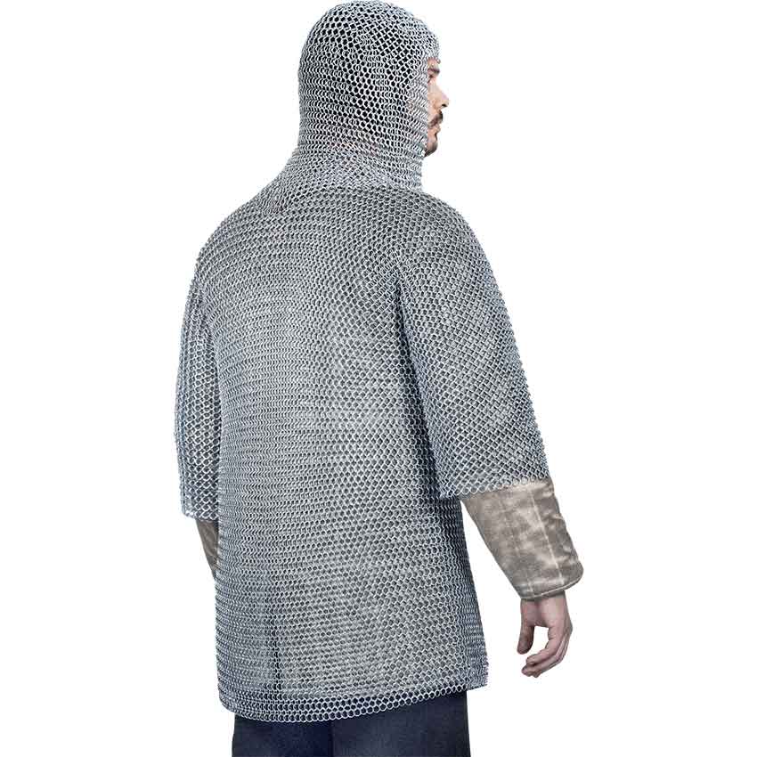 Butted Steel Chainmail Haubergeon and Coif Set - Zinc Polished