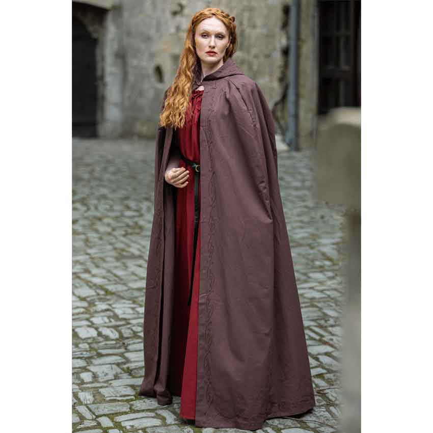 Erna Embroidered Medieval Cloak - Brown