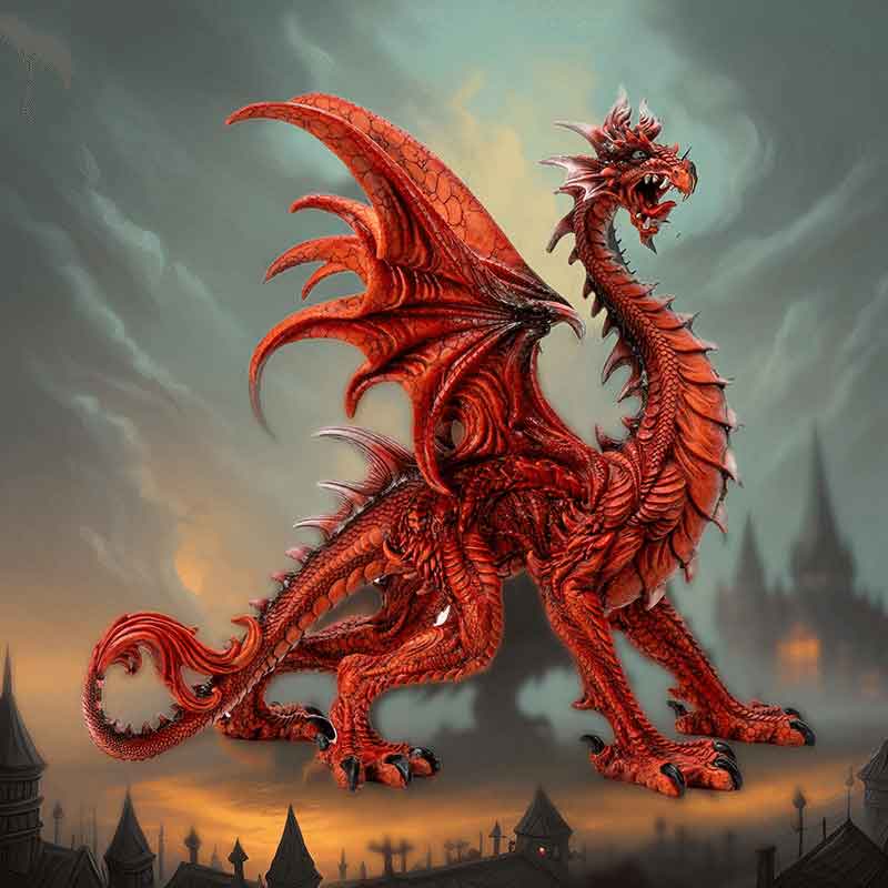 Furious Red Dragon Statue