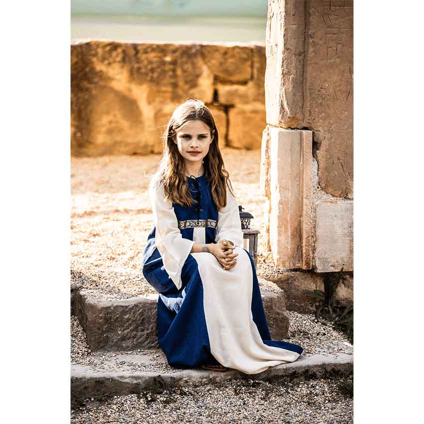 Piccola Donna Girls Medieval Dress - Blue with Natural