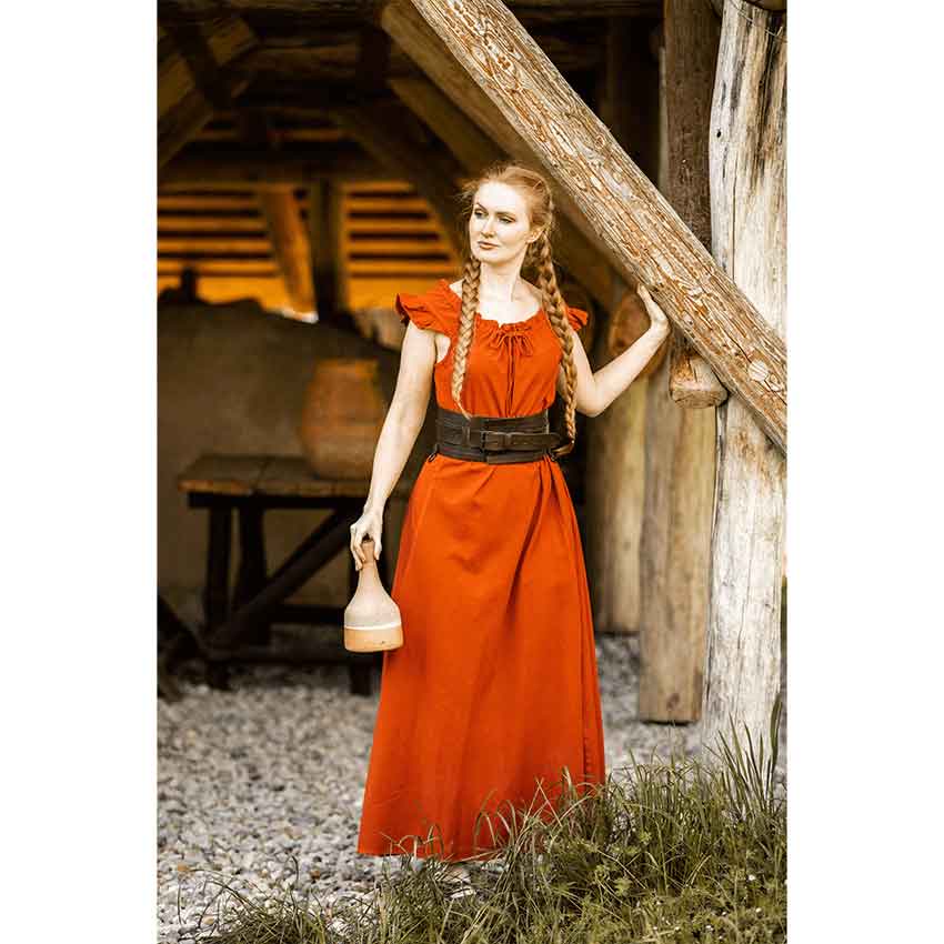 Clara Ruffled Shoulder Medieval Dress - Rust