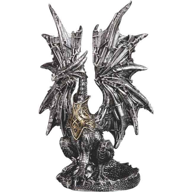 Silver Protector Dragon Statue